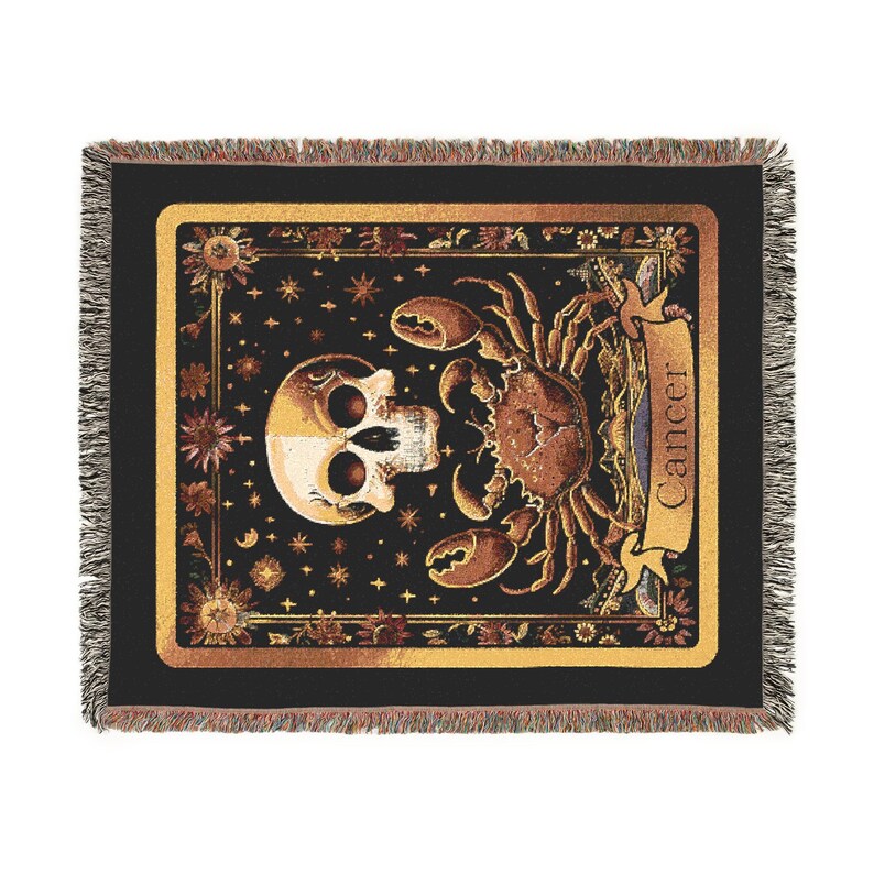 Cancer Gothic Zodiac Skeleton Tarot Card Woven Blanket | Cozy Home ...