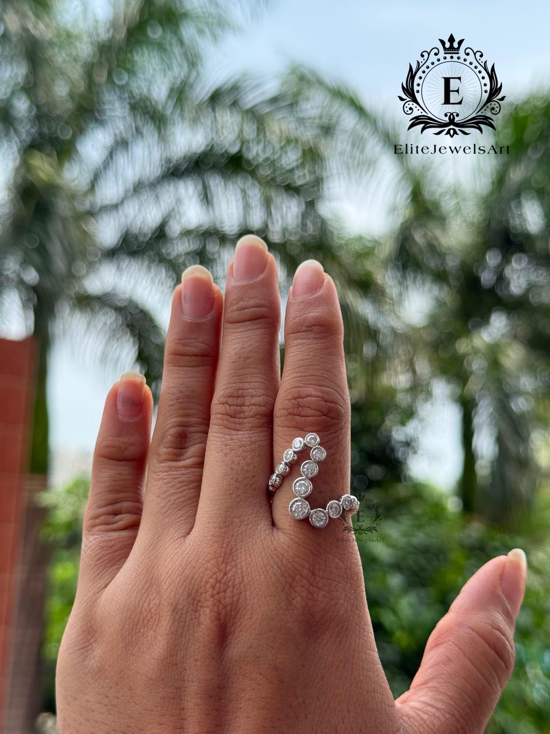 V Shape Band Ring | Round Bezel Set Moissanite Ring | Chevron Wedding ...