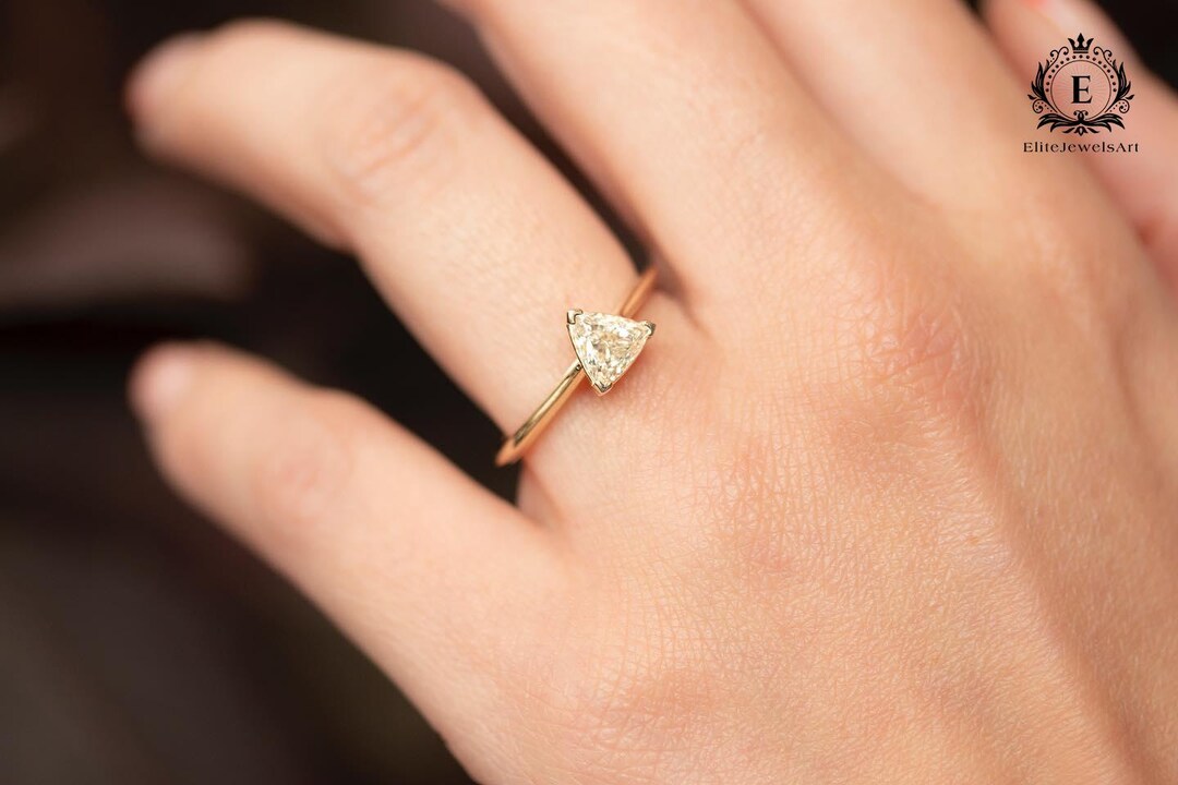 Trillion Cut Diamond Ring, Triangle Gemstone Engagement Ring ...