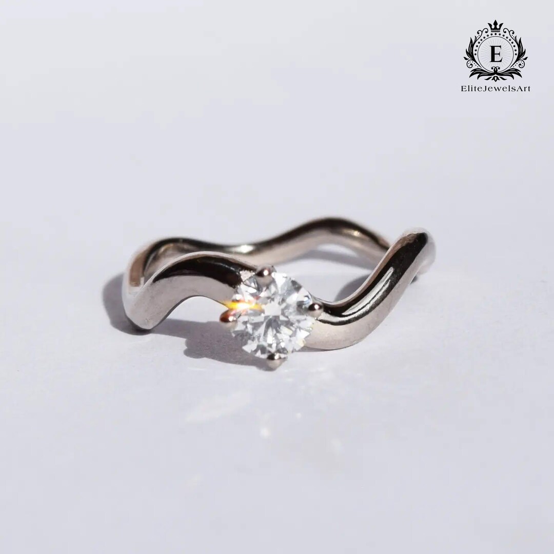 Curved Solitaire Engagement Ring | Wave Diamond Ring | Twisted Band ...