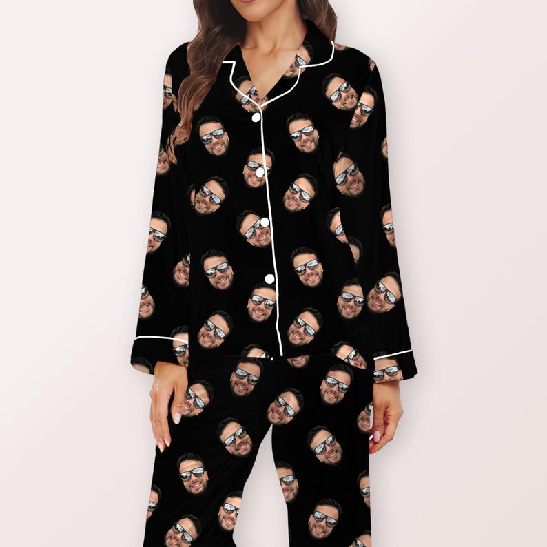 Custom Face Pajamas Set for Women – Personalized Photo Satin Sleepwear ...