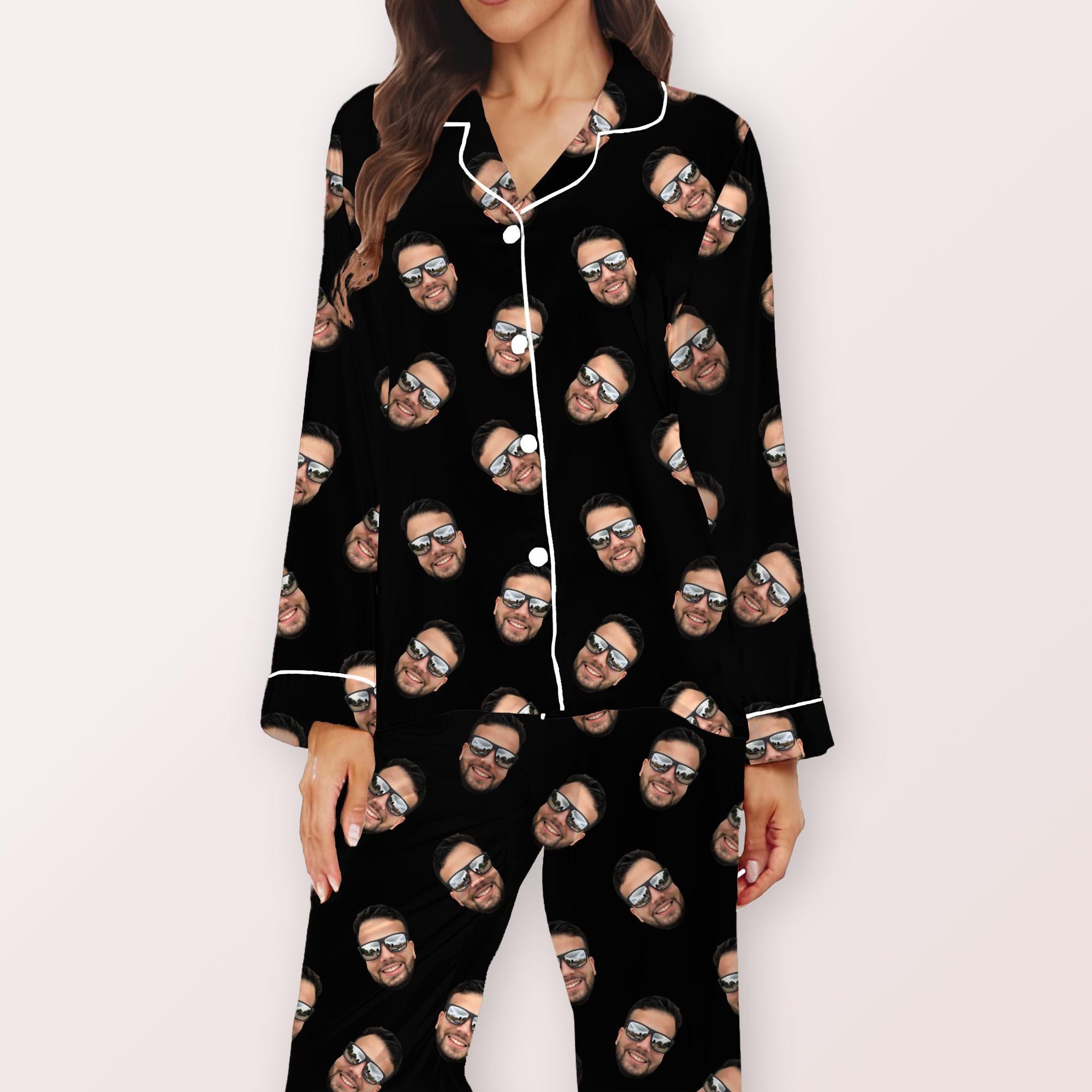 Custom Face Pajamas Set for Women – Personalized Photo Satin Sleepwear ...