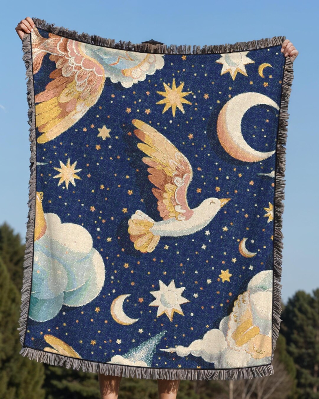 Starry Night Woven Blanket, Home Decor Throw, Soft Living Room Accent ...