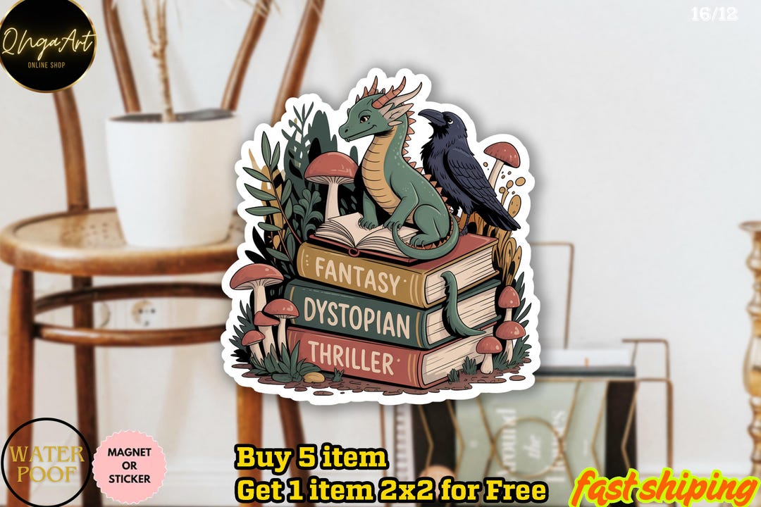 Book Dragon Sticker/car Magnet| Cute Fantasy Romance Dragon Reader Gift ...
