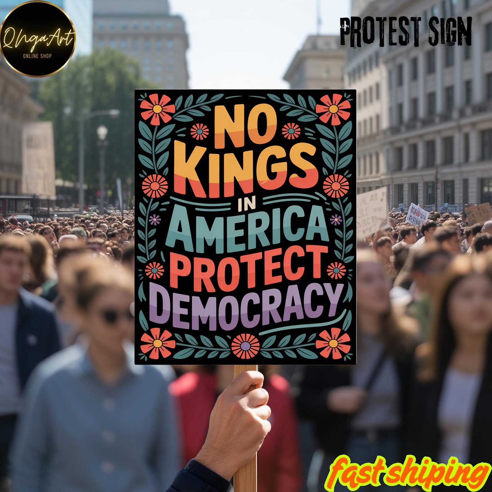 No Kings Protests Sign, Protect Democracy Protest Poster, Anti-trump ...