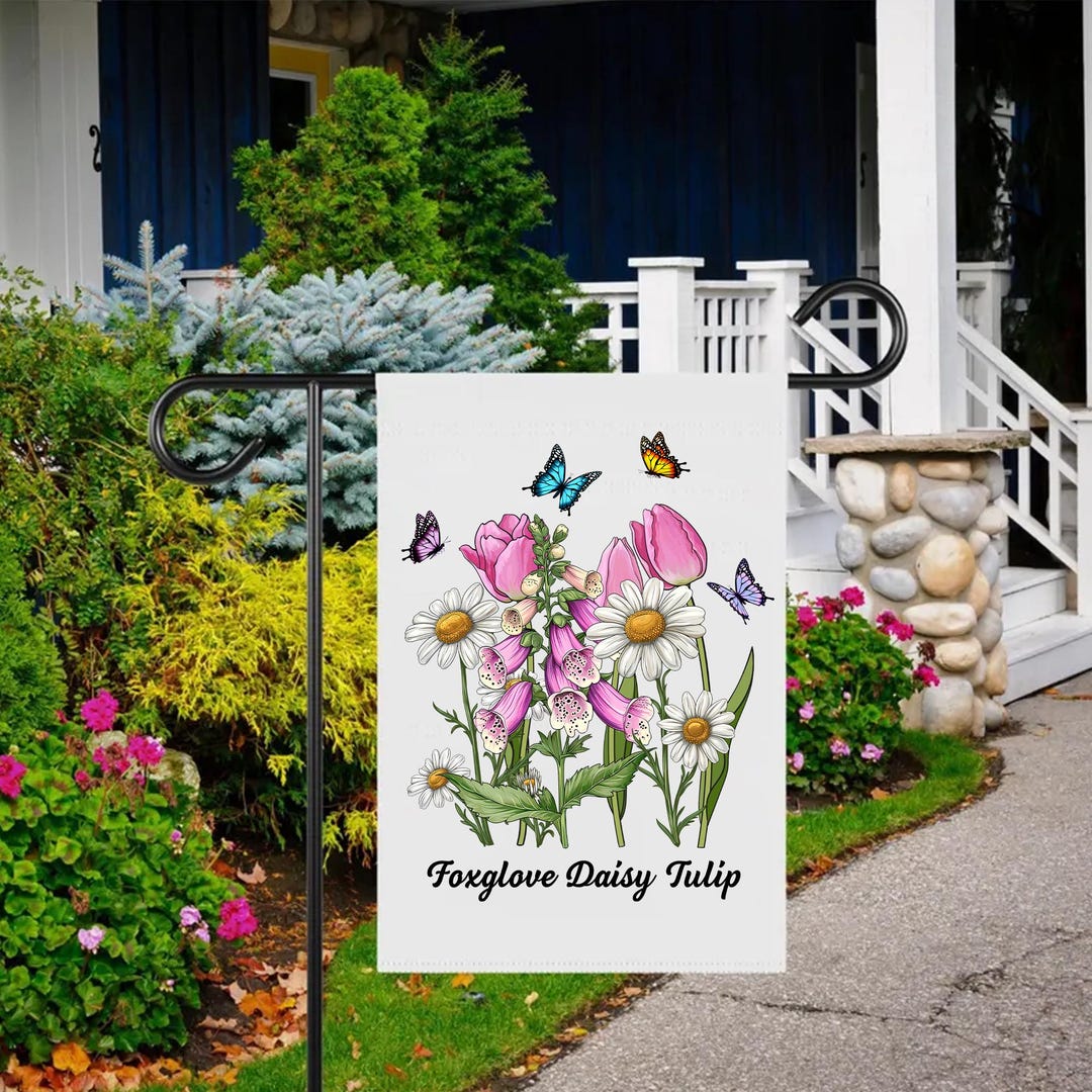 Foxglove Daisy Tulip Floral House Flag,foxtrots Deltas Tangos Retro ...