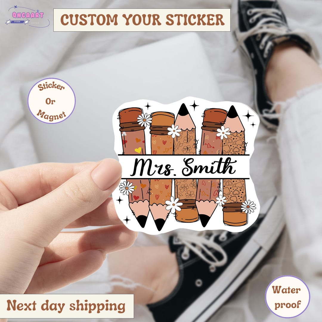 Personalized Teacher Name Sticker, Teacher Pencil Stickers, Teacher ...