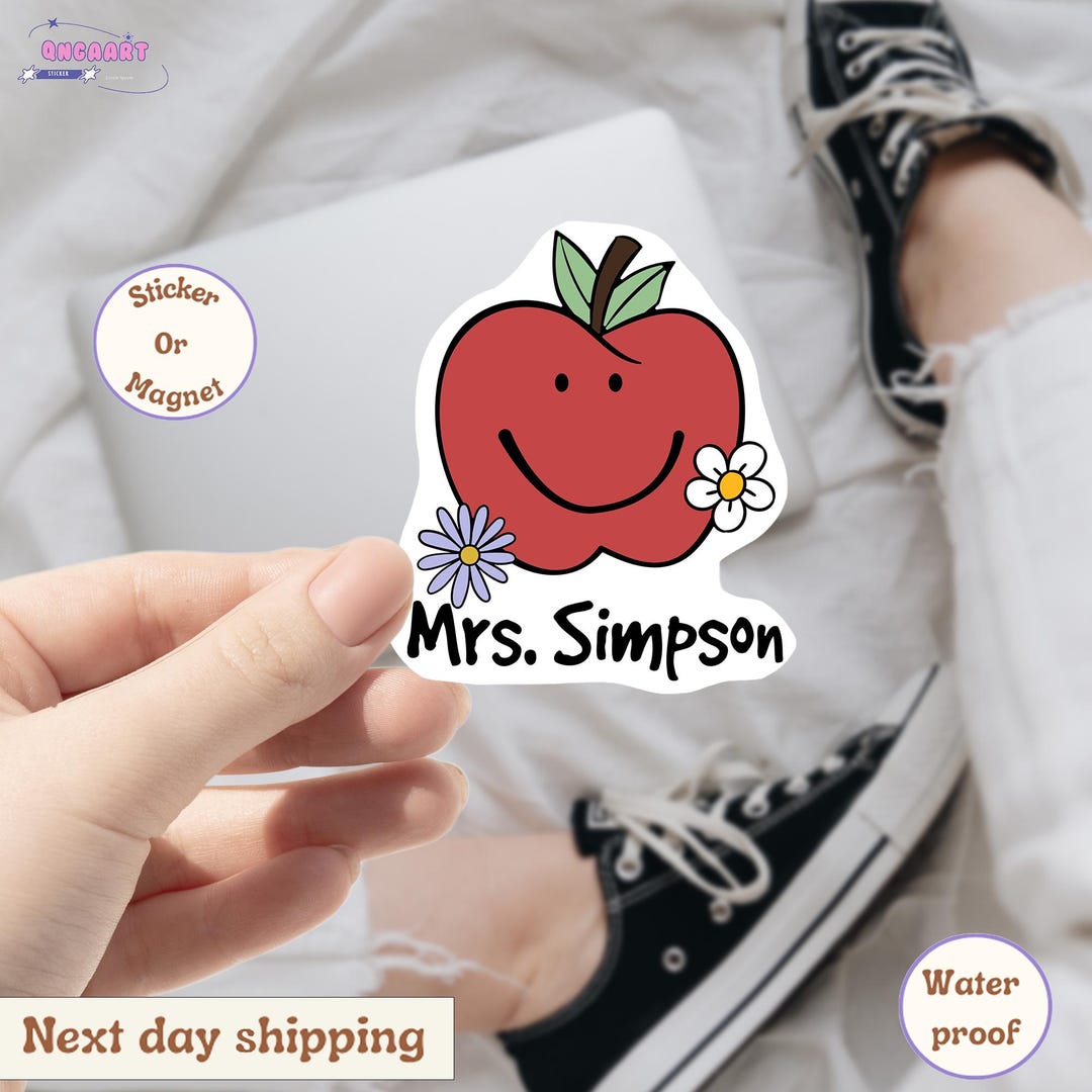 Personalized Teacher Apple Sticker, Personalized Teacher Gift, Custom ...