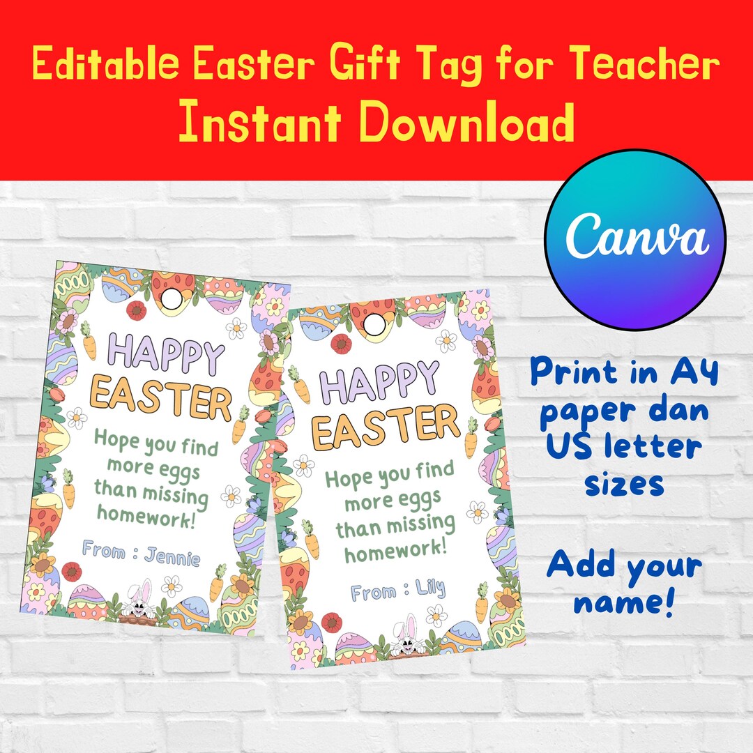 Editable Easter Teacher Gift Tag - Printable Template (digital Download ...