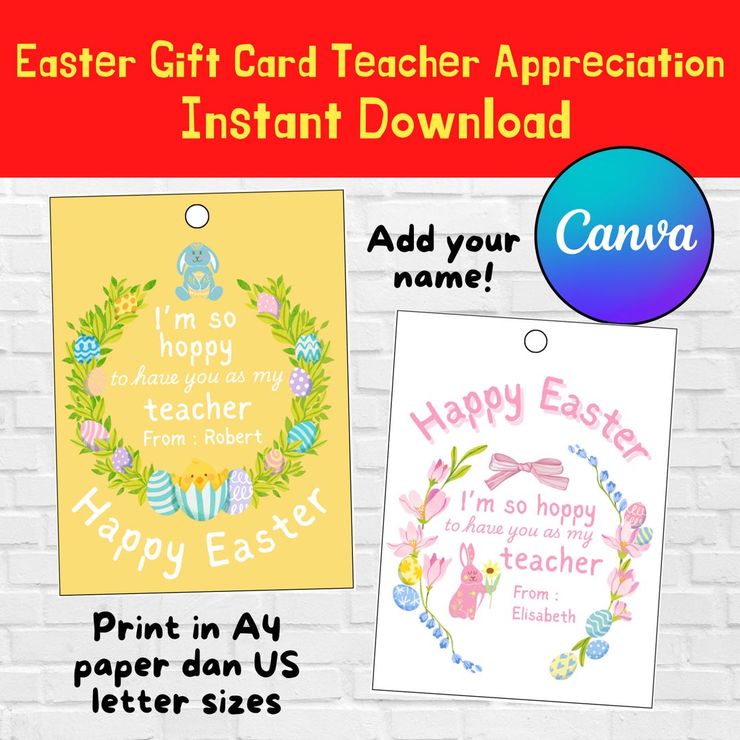 Easter Teacher Gift Tag, Editable Bunny Design (digital Download) - Etsy