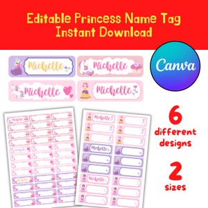 EDITABLE School Supplies Princess Name Tag Template, Pink Unicorn ...