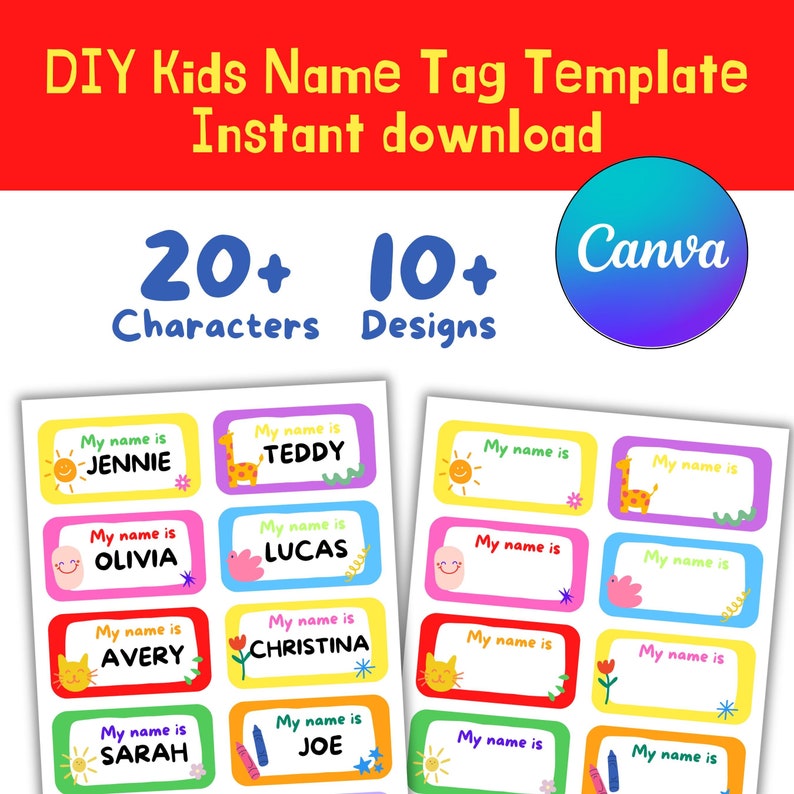 Back to School Rainbow Editable Name Tag Cute Custom Labels for Kids ...