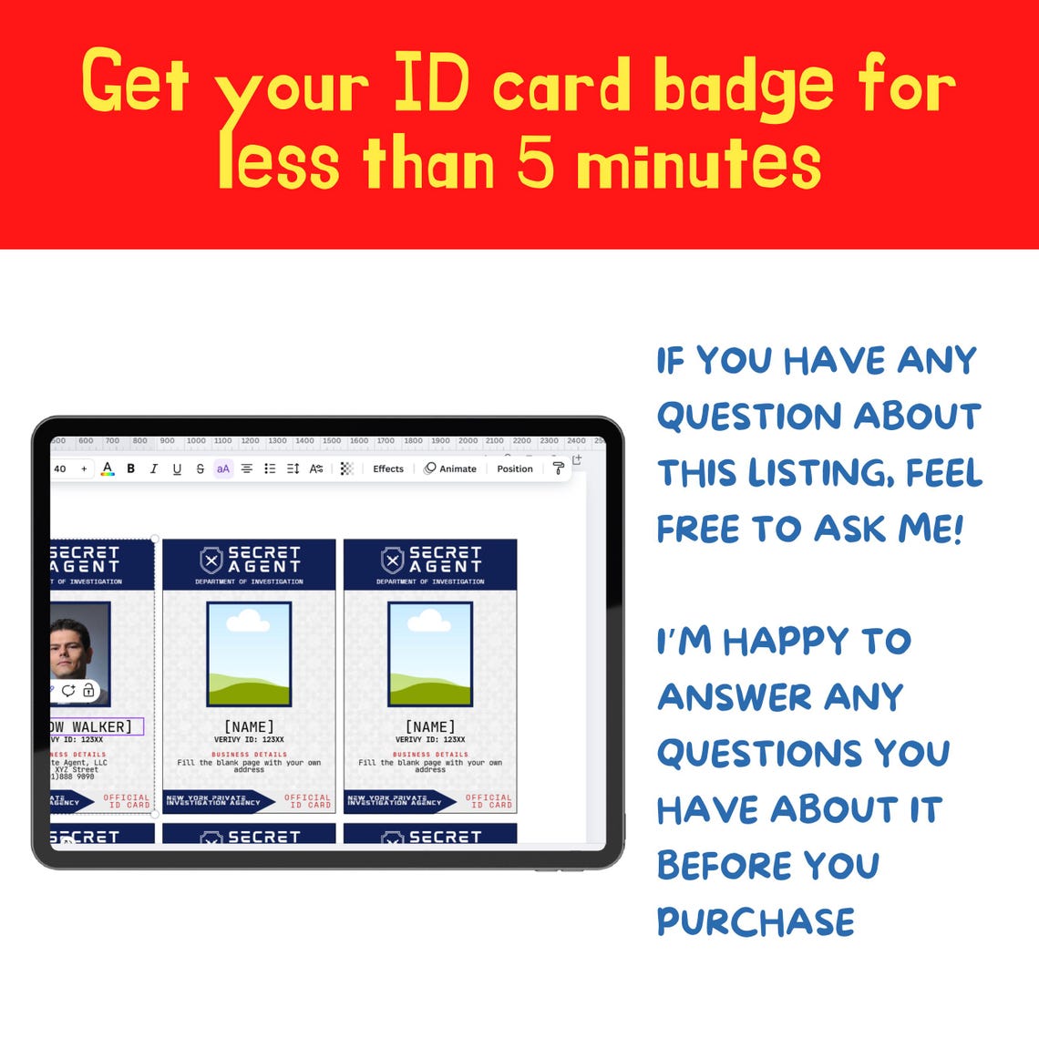 Kids Secret Agent Printable ID Card Pretend Play Detective Badge Top ...