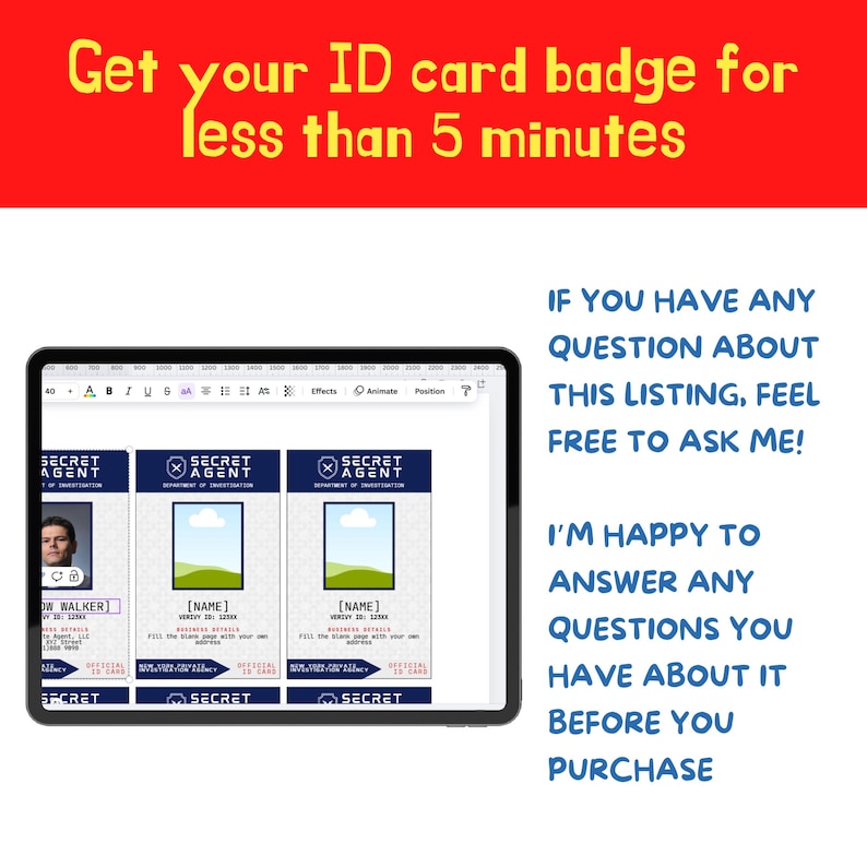 Kids Secret Agent Printable ID Card Pretend Play Detective Badge Top ...