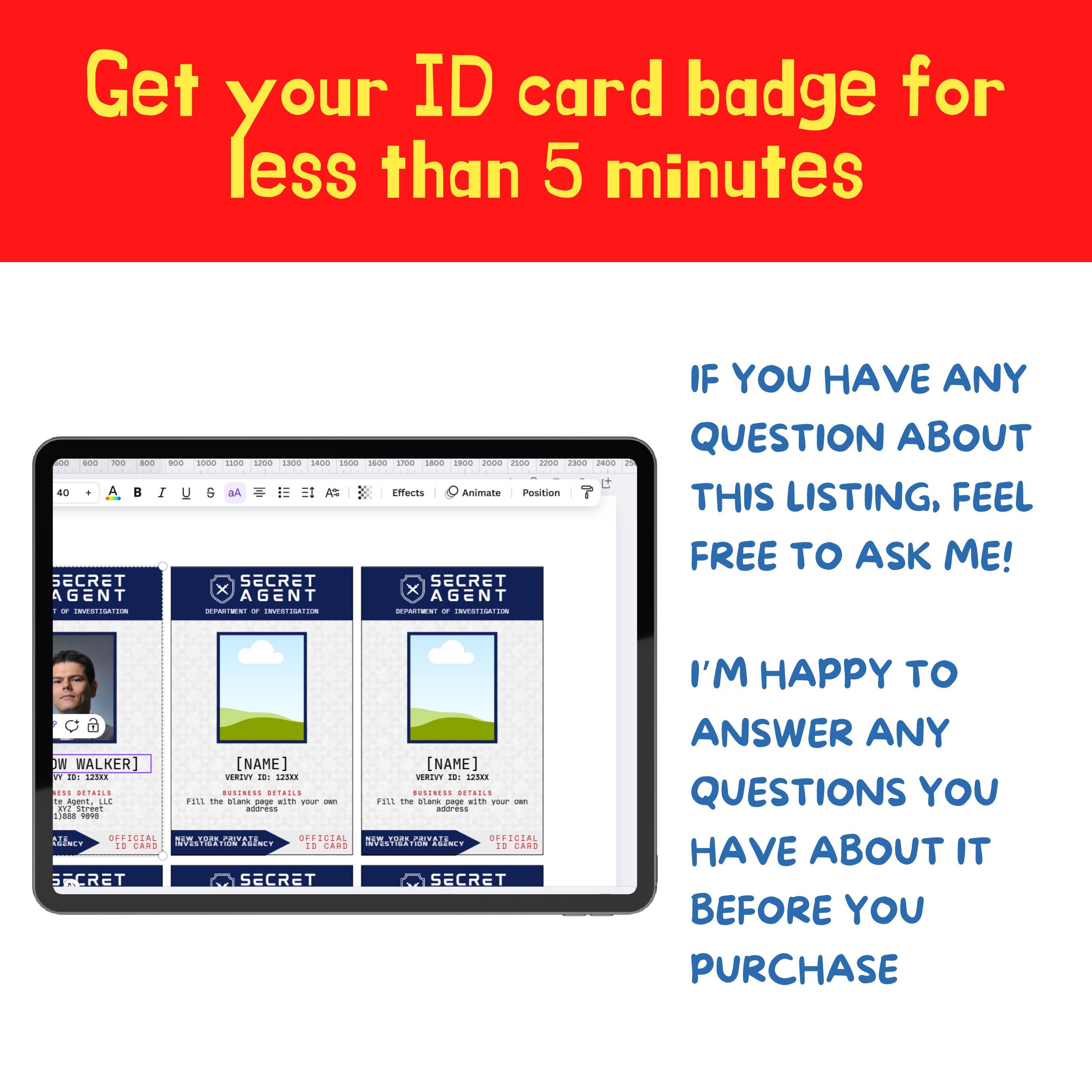 Kids Secret Agent Printable ID Card Pretend Play Detective Badge Top ...