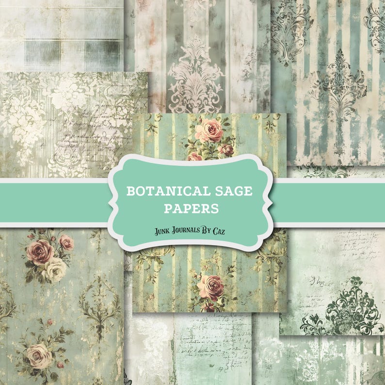 Sage Junk Journal Digital Paper Collection, Vintage Printable Craft ...
