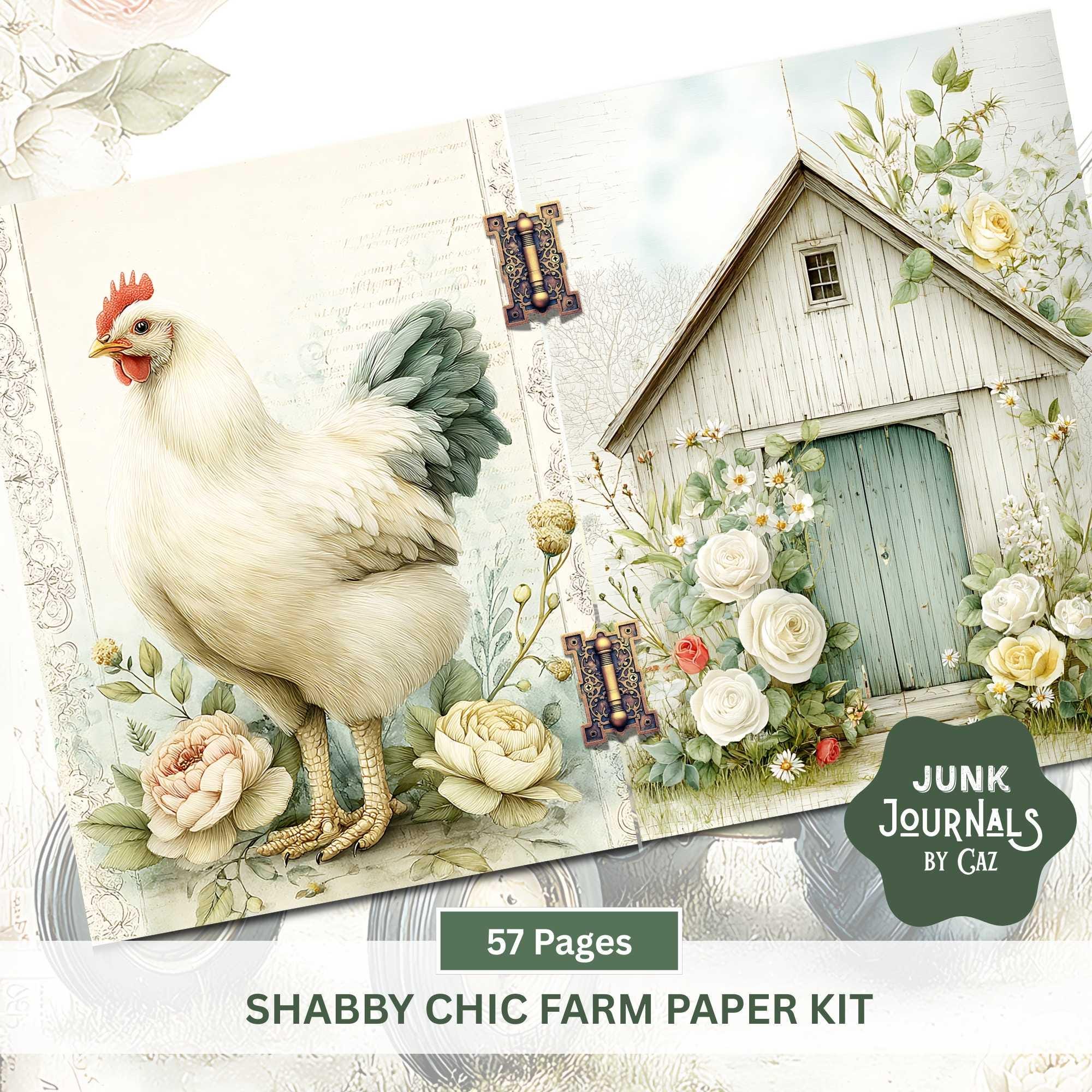 Shabby Chic Farm Junk Journal Pages, Floral, Pastel Green, Chicken ...