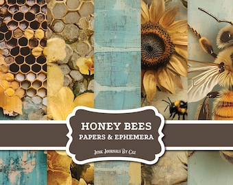 Honey Bee Junk Journal Kit, Bee, Sunlower,vintage Honey Ephemera ...