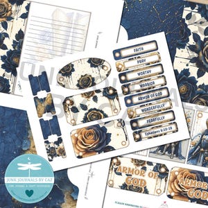 Junk Journal Armor of God Folder and Cards Navy Blue, Scripture Folder ...