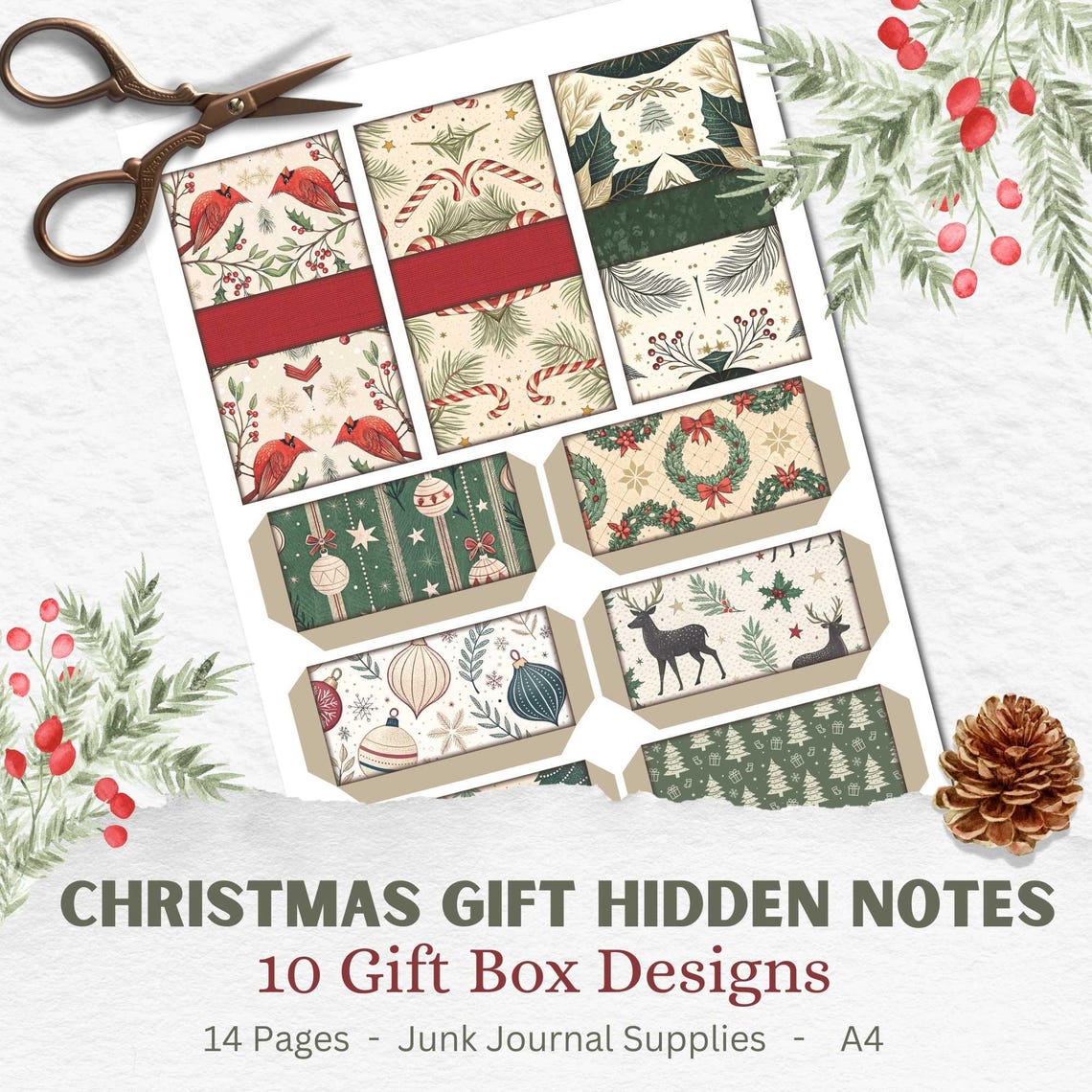 Christmas Gift Box Hidden Notes, Junk Journal Kit, Mini Project, DIY ...
