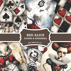 Alice in Wonderland Junk Journal Kit – Red Queen Printable Ephemera ...