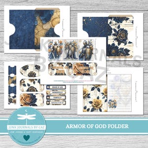 Junk Journal Armor of God Folder and Cards Navy Blue, Scripture Folder ...