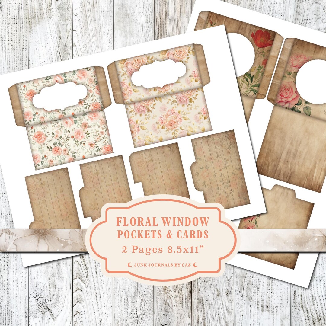 Vintage Floral Window Pocket Tags: Junk Journal Ephemera (digital ...