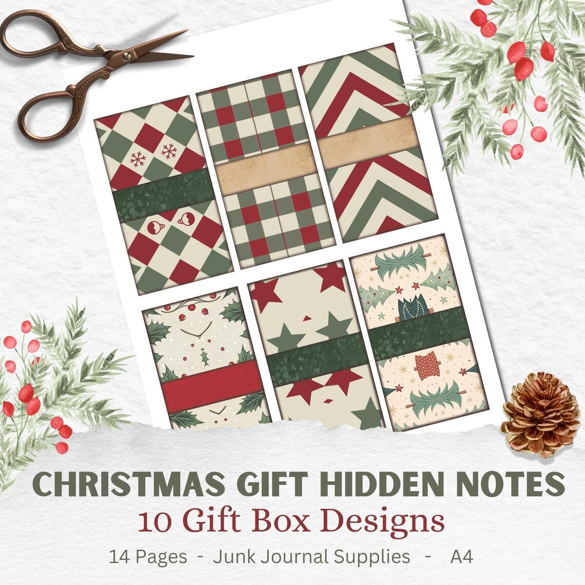 Christmas Gift Box Hidden Notes, Junk Journal Kit, Mini Project, DIY ...