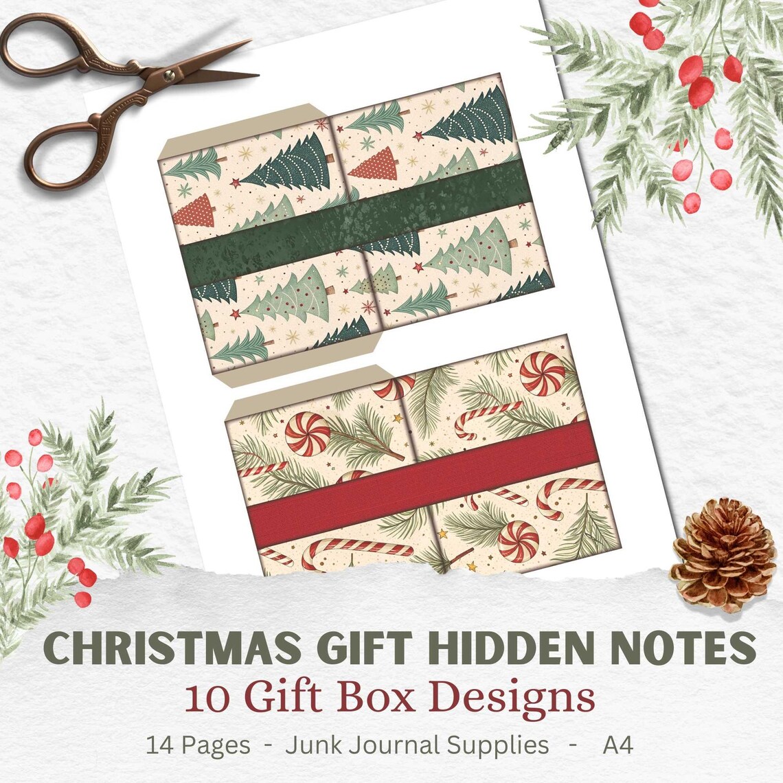 Christmas Gift Box Hidden Notes, Junk Journal Kit, Mini Project, DIY ...