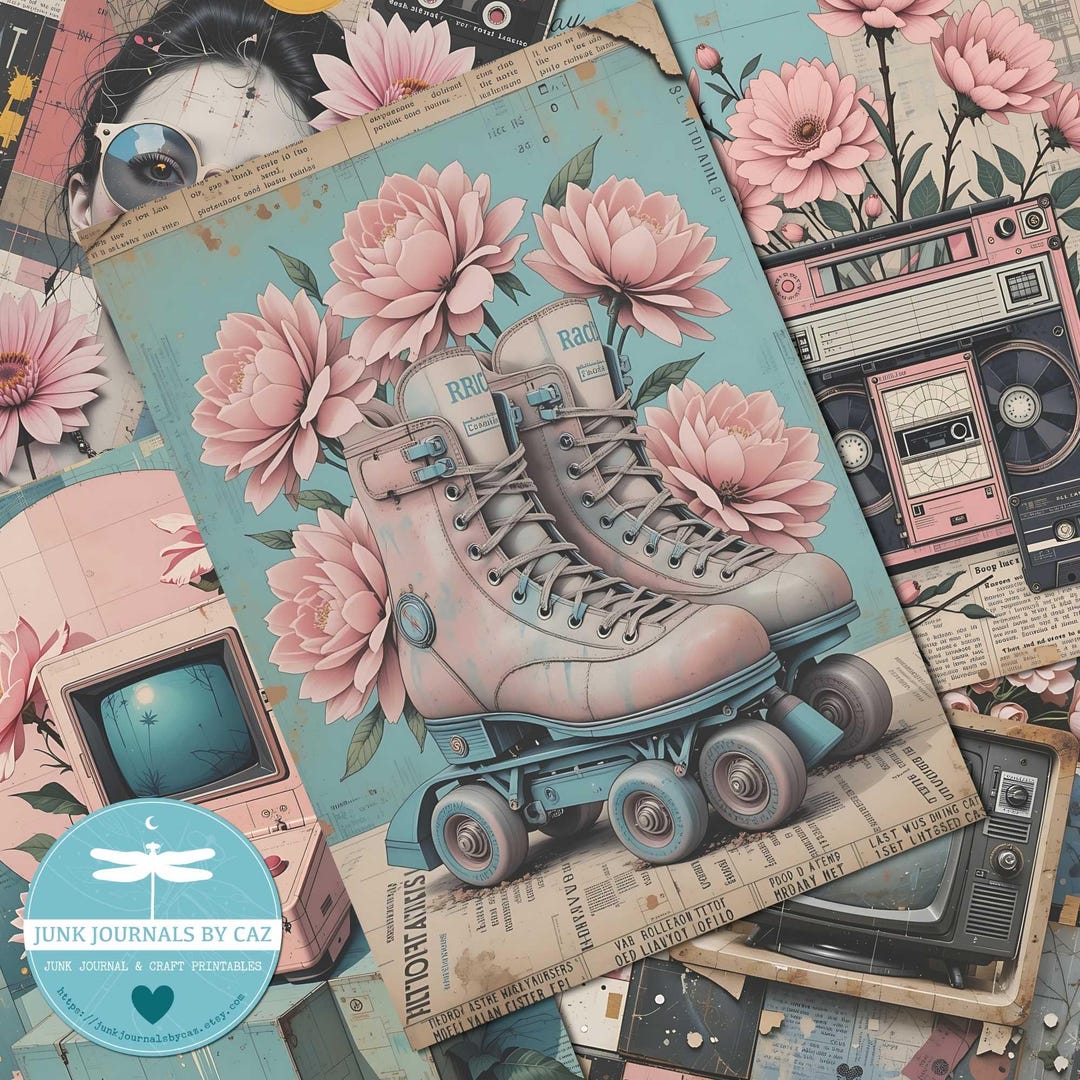 Printable Vintage Journal Pages,8.5x11, Scrapbook Backgrounds, Neon 80s ...