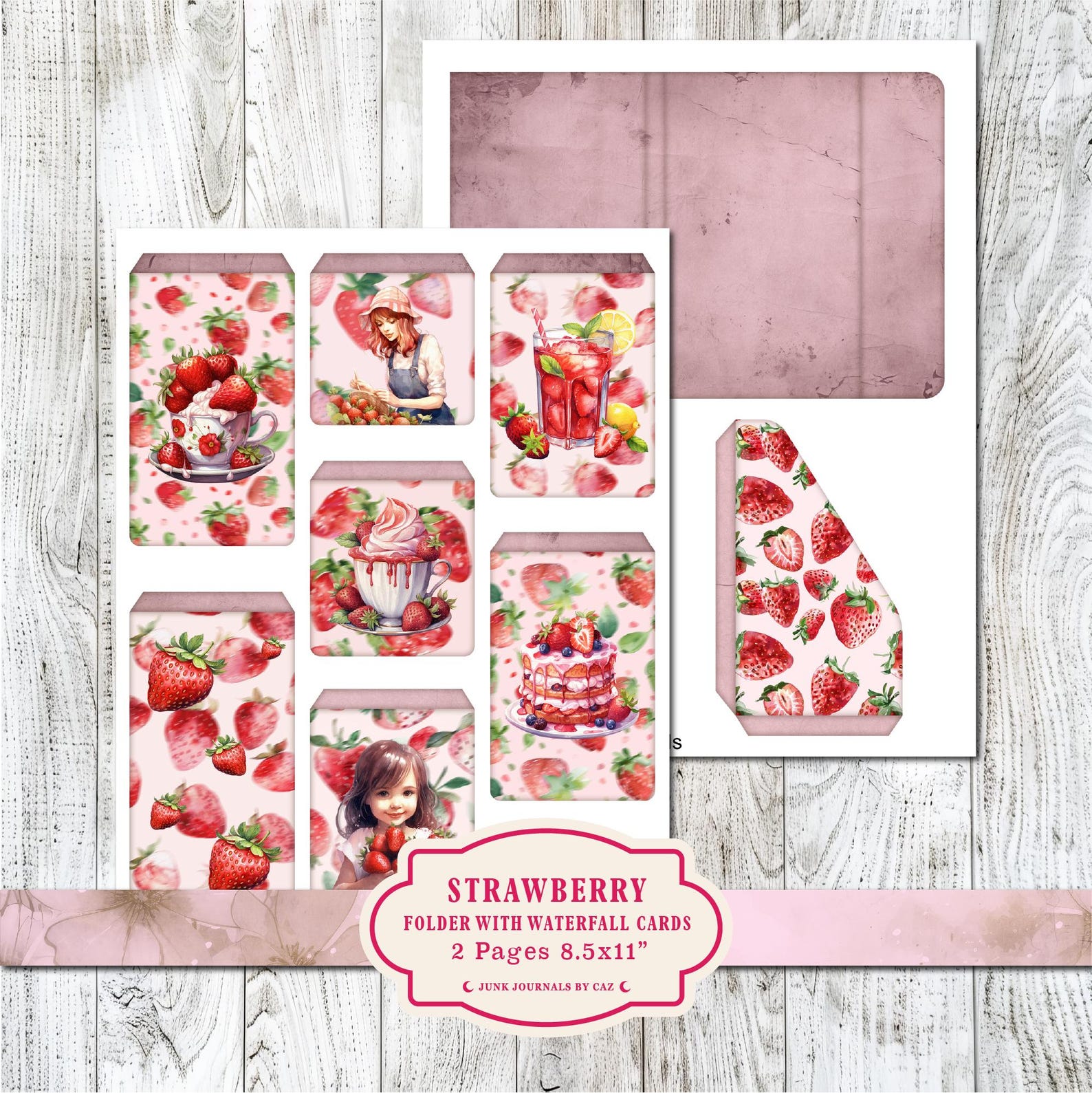 Strawberry Folio Junk Journal, Digital Paper Pack, Printable Crafting ...