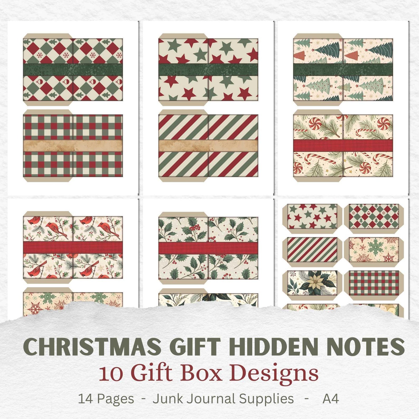 Christmas Gift Box Hidden Notes, Junk Journal Kit, Mini Project, DIY ...