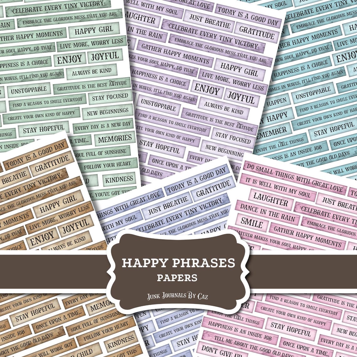 Happy Phrases, Printable Words for Junk Journals, Digital ...