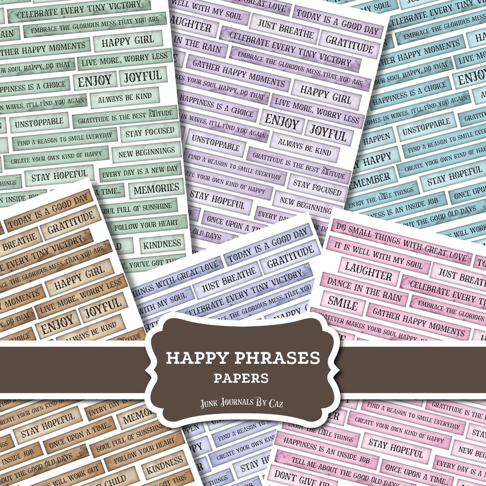 Happy Phrases, Printable Words for Junk Journals, Digital ...