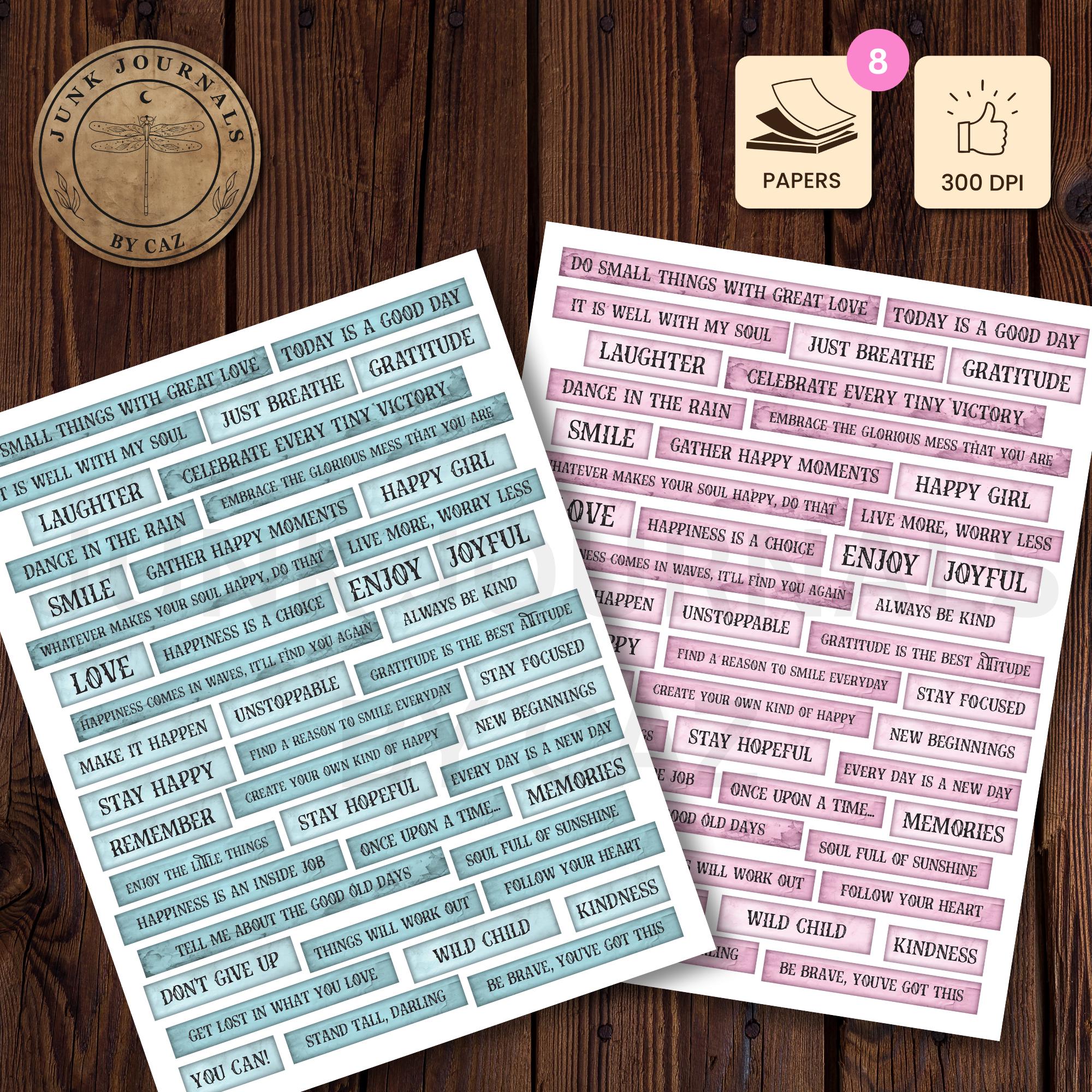 Happy Phrases, Printable Words for Junk Journals, Digital ...