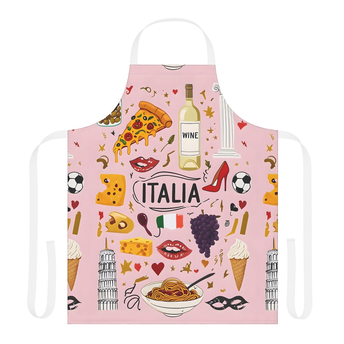 Kitchen Apron, Italian Themed Pink and White Cooking Apron, Chef Apron ...