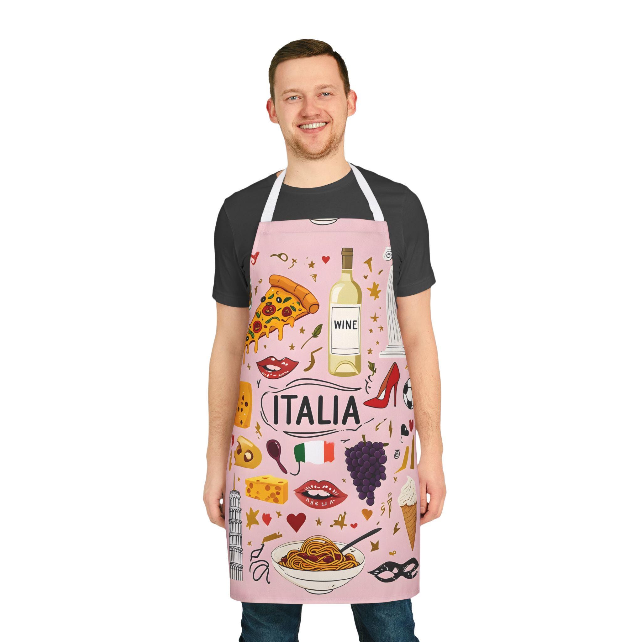 Kitchen Apron, Italian Themed Pink and White Cooking Apron, Chef Apron ...
