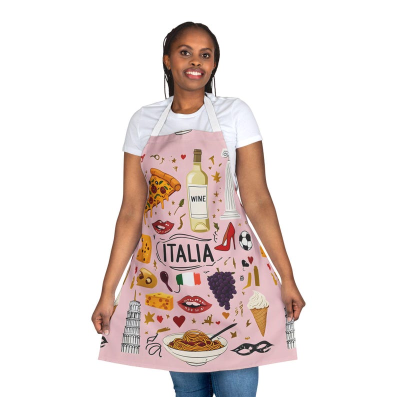 Kitchen Apron, Italian Themed Pink and White Cooking Apron, Chef Apron ...