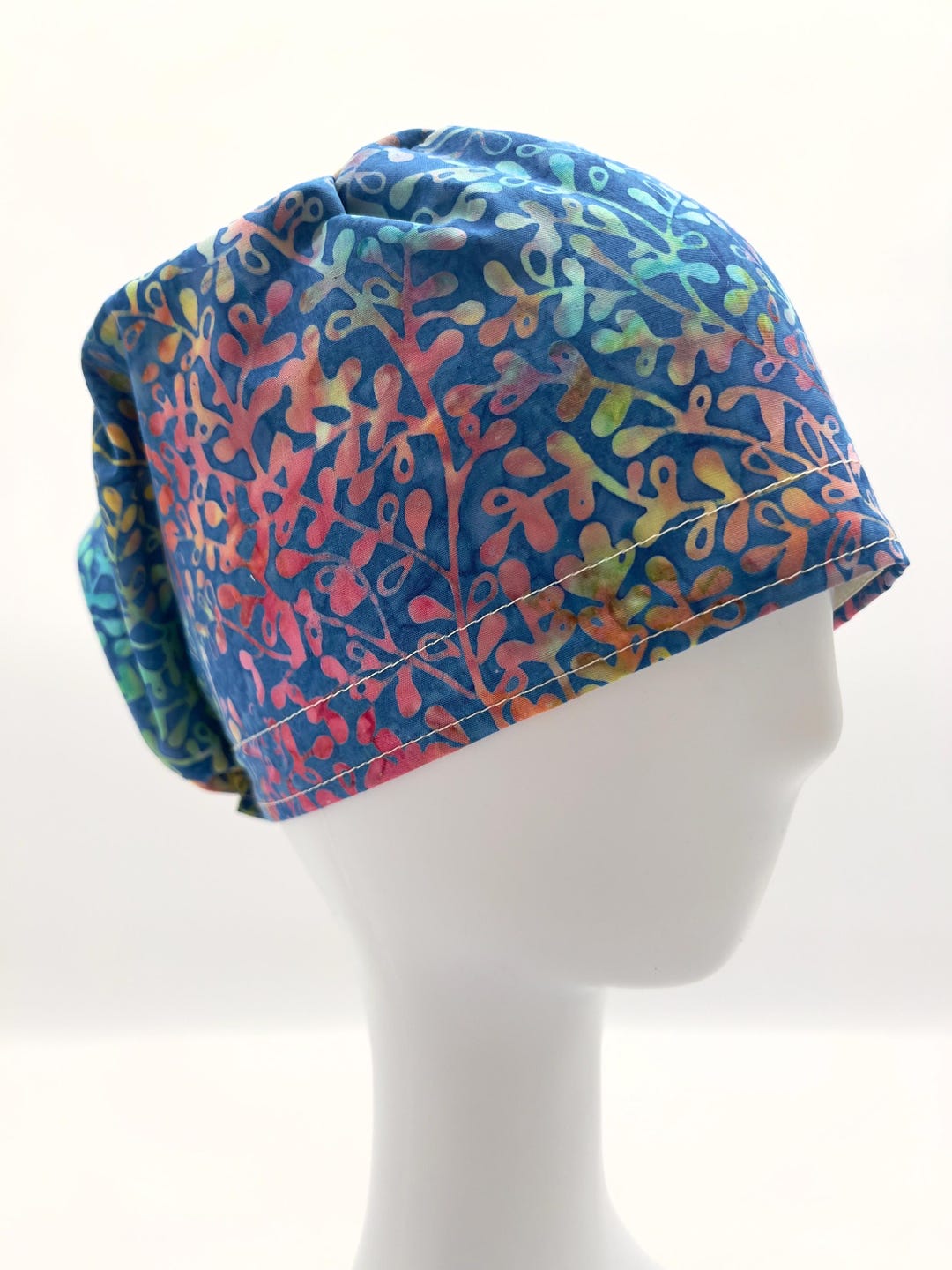 Batik Leaves Scrub Cap: Cotton Euro Style, Satin Lining Option - Etsy