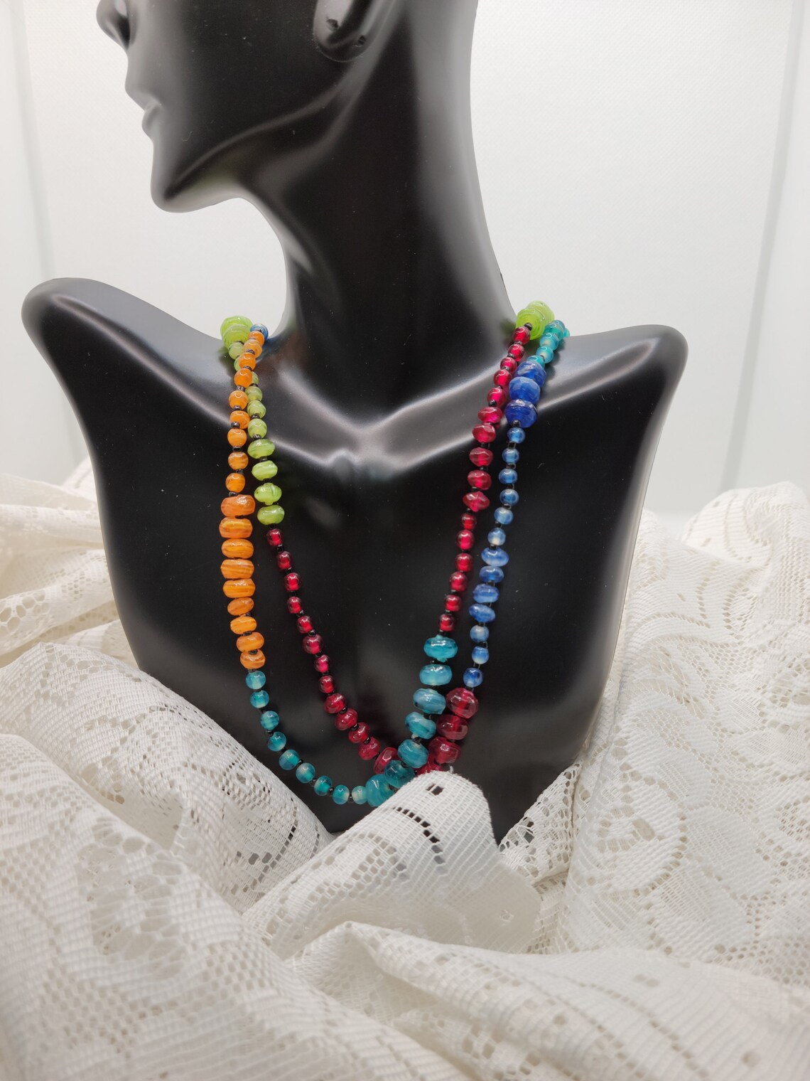 Vintage Single Strand Multi-colored Bead Necklace 22 Inches - Etsy