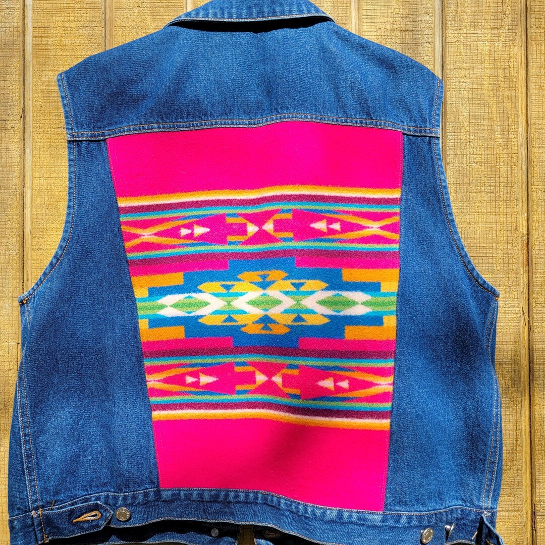 Vintage Women's Pendleton Denim and Wool Vest With Southwestern Navajo ...
