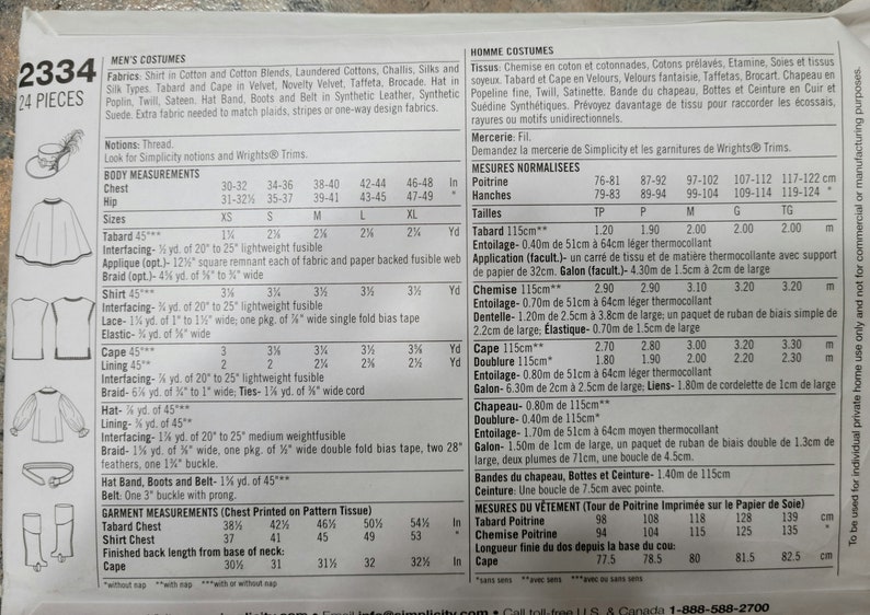 Simplicity Sewing Pattern 2334 Adult Costumes Pirate Sizes AA Xs,s,m ...