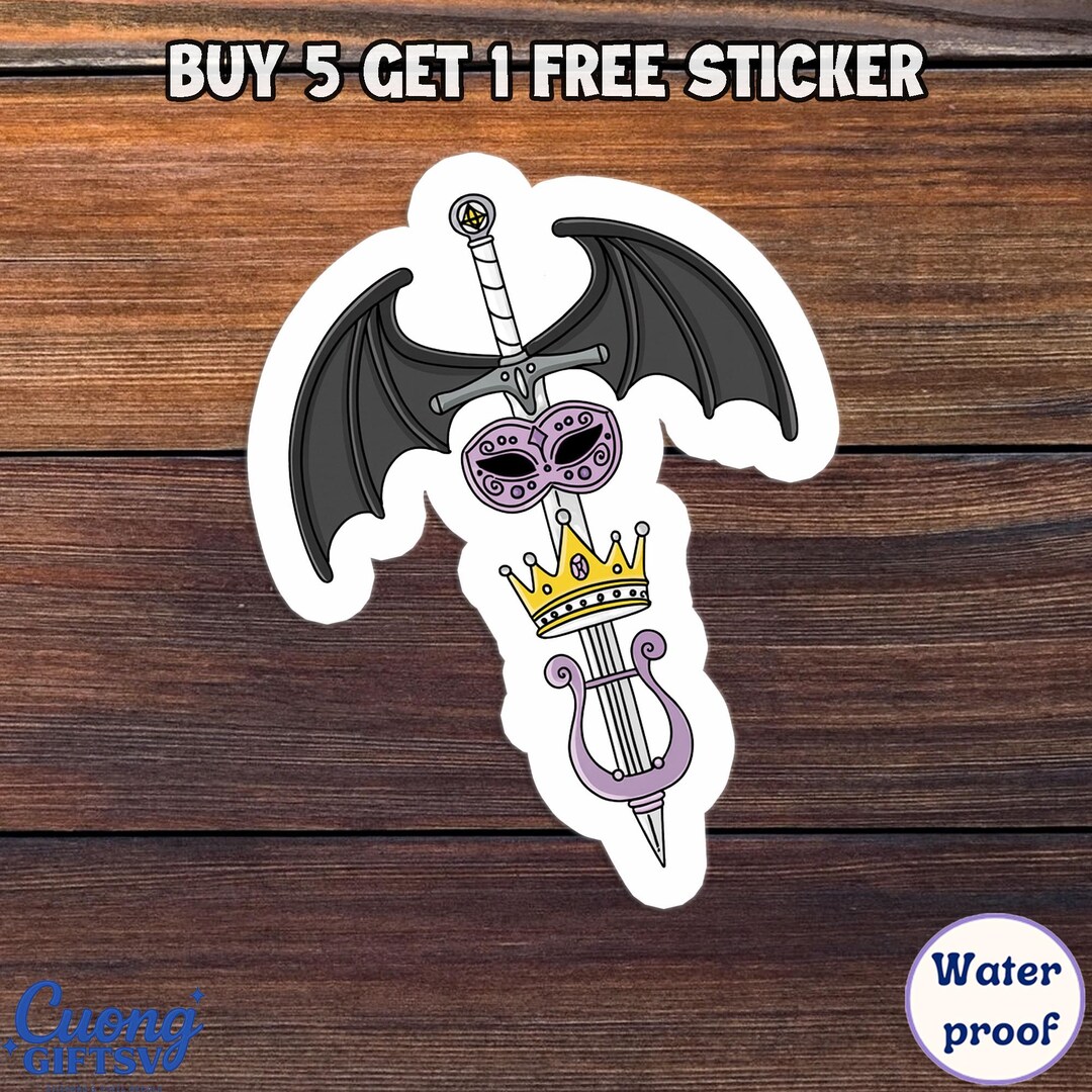 Sword Bat Wing Crown Sticker, Gothic Fantasy Vinyl Decal, Dark ...