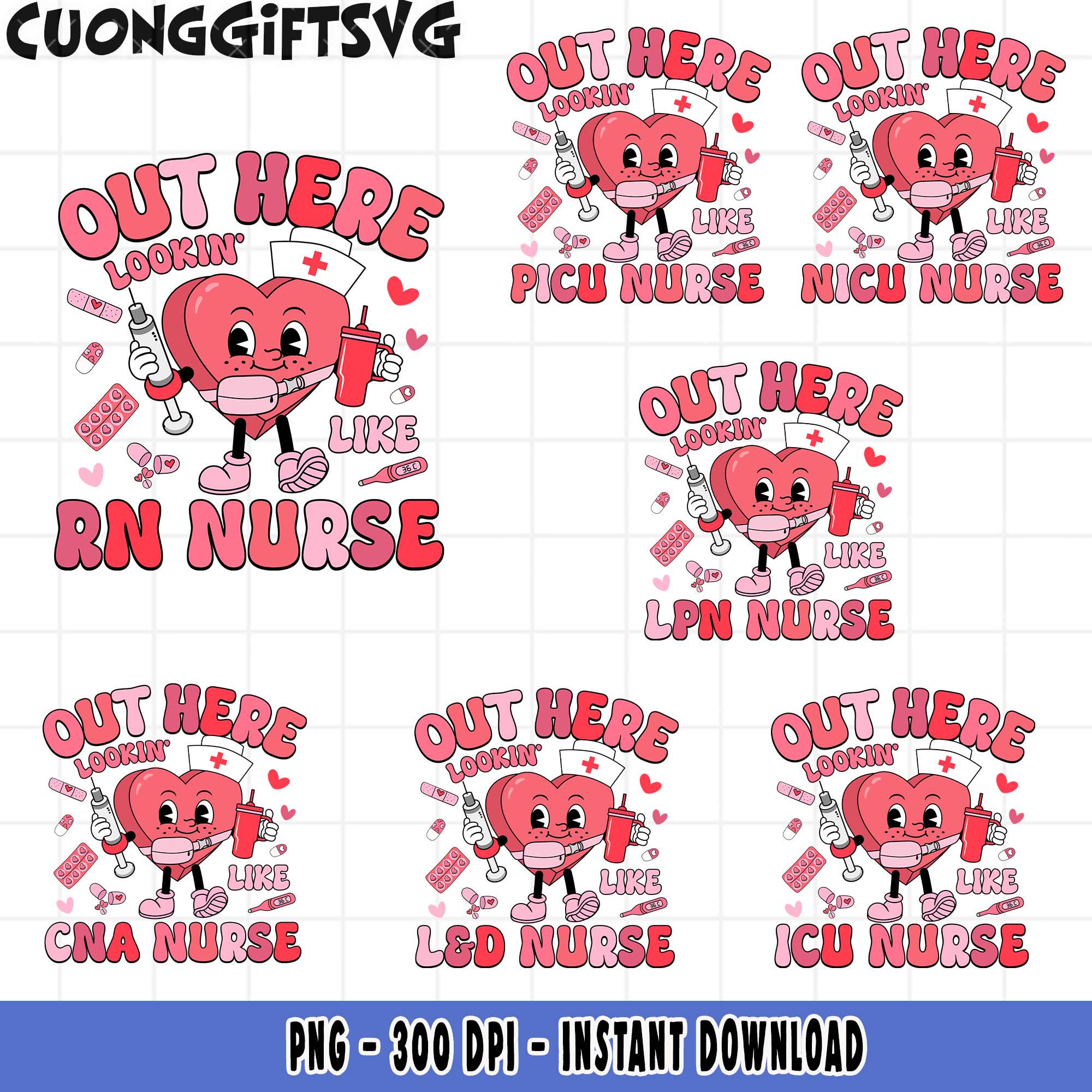 Valentines Nurse Png Bundle, Valentine Day, Retro Valentines Heart ...