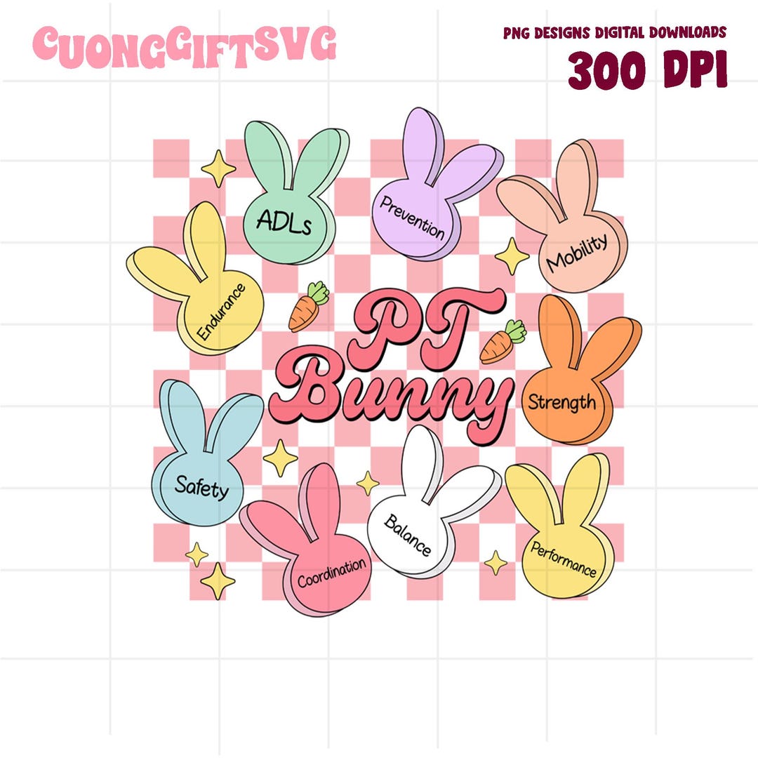 Checkered PT Bunny Physical Therapy Easter Png, Bunny PT Squad Png ...