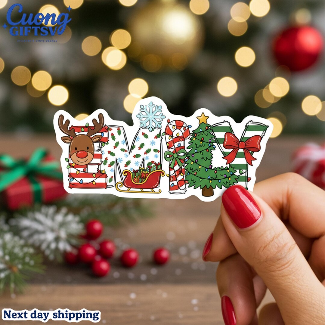Personalized Christmas Name Stickers: Waterproof Vinyl Stickers ...
