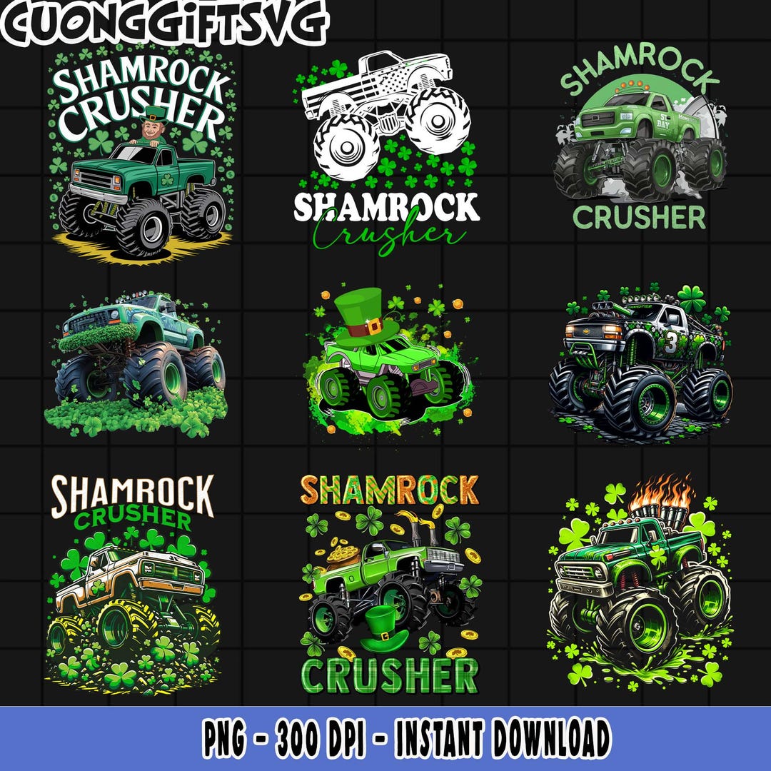 20+ Monster Truck Patricks PNG, St. Patrick's Shamrock Monster Truck ...