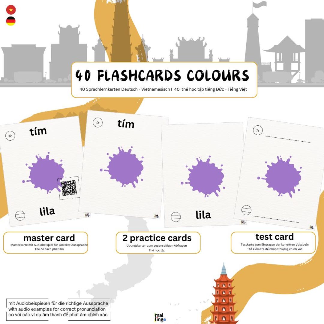 40 Flashcards Vietnamese-german Colors With Audio Examples Print @ Home ...