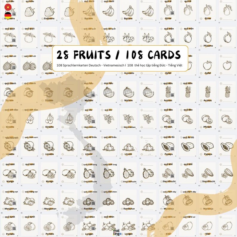 108 Flashcards Vietnamese-german Fruit Fruits With Audio Examples Print ...