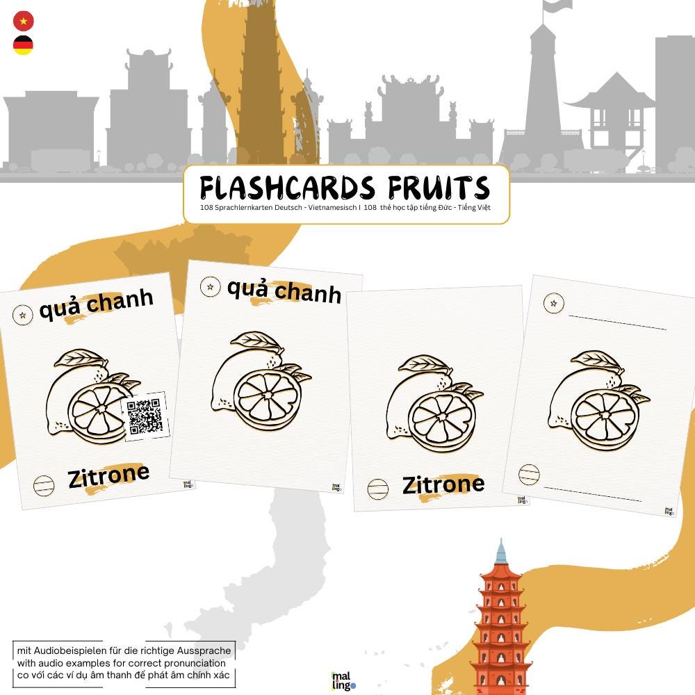 108 Flashcards Vietnamese-german Fruit Fruits With Audio Examples Print ...